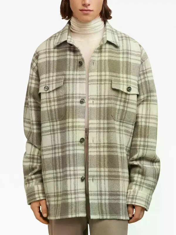 AMI Paris Plaid Wool Shirt Jacket - Neutrals