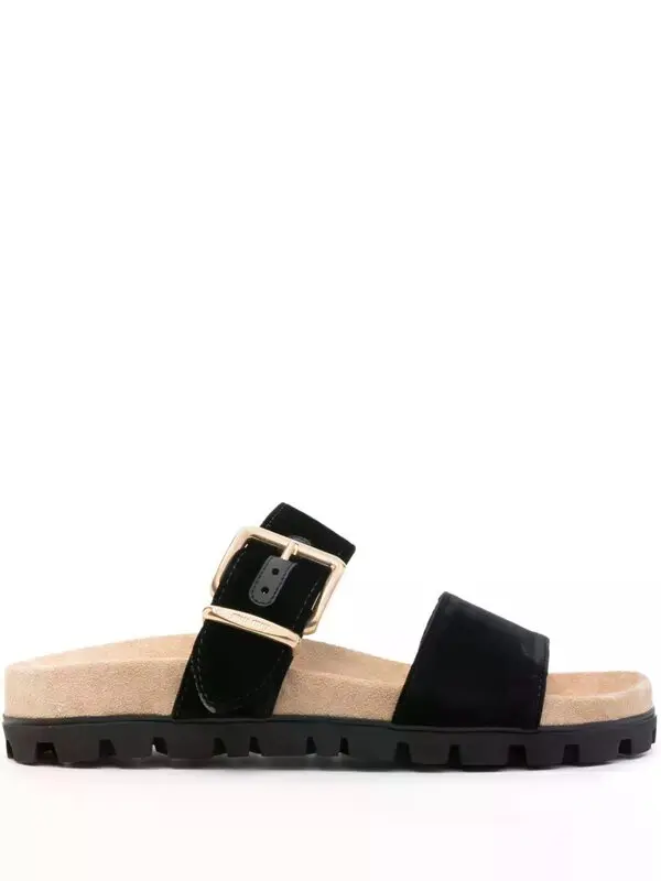 Miu Miu Suede Buckle Sandals - Black