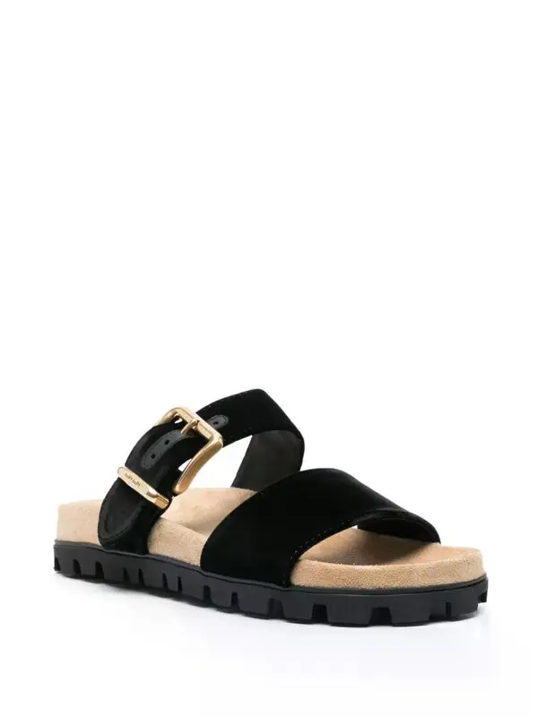 Miu Miu Suede Buckle Sandals - Black