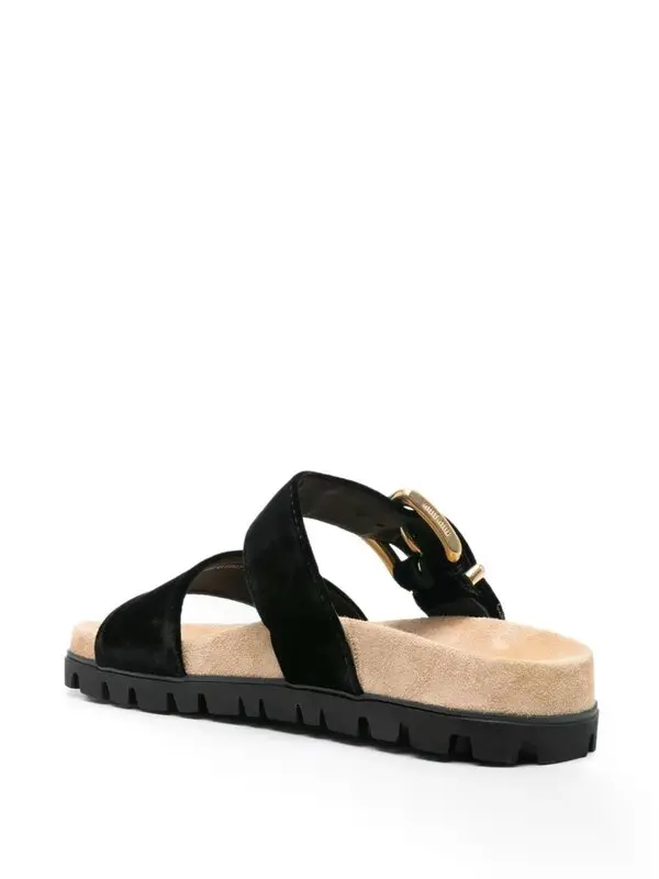 Miu Miu Suede Buckle Sandals - Black