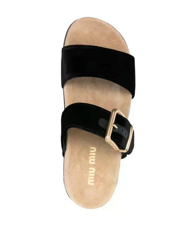 Miu Miu Suede Buckle Sandals - Black
