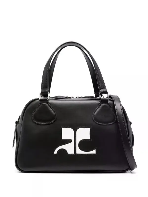 COURREGES Logo-appliqué Leather Bowling Bag - Black