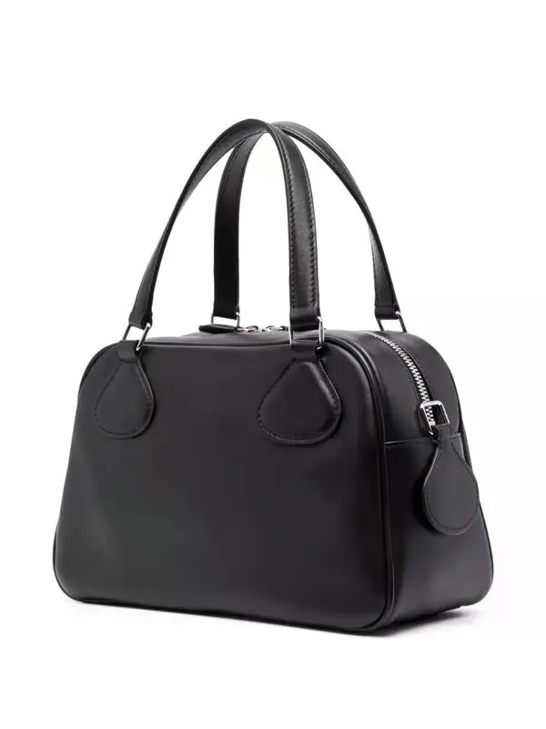 COURREGES Logo-appliqué Leather Bowling Bag - Black