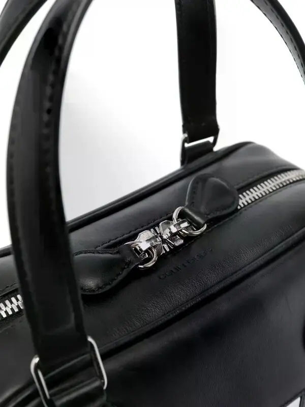 COURREGES Logo-appliqué Leather Bowling Bag - Black