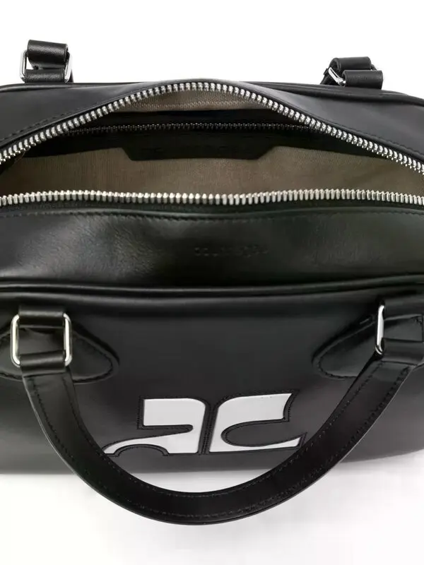 COURREGES Logo-appliqué Leather Bowling Bag - Black