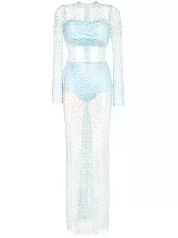 BRONX AND BRONCO Webb Crystal-embellished Mesh Dress - Blue