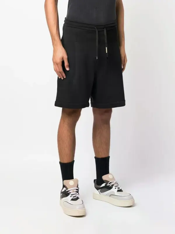A PAPER KID Logo-patch Cotton Track Shorts - Black
