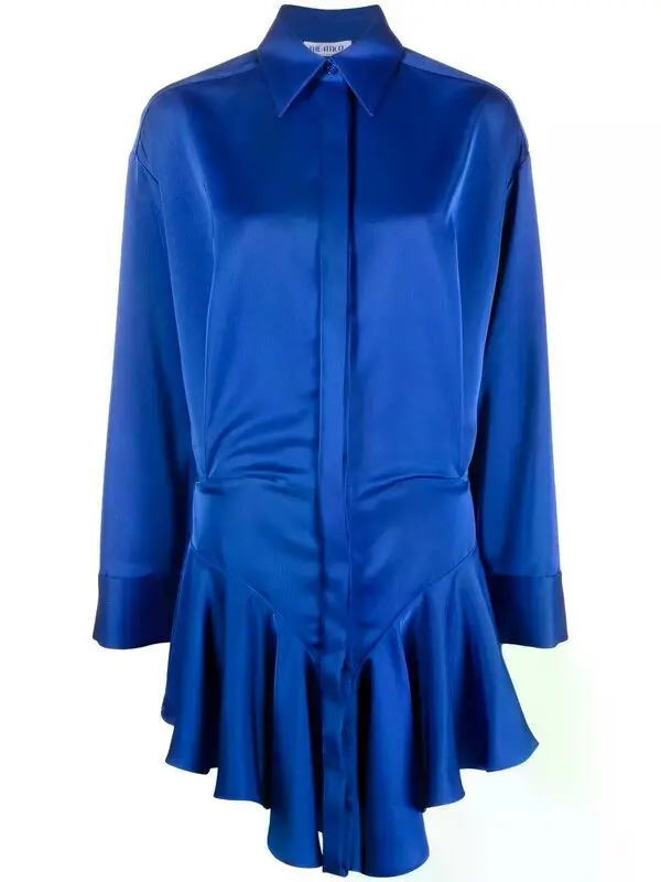 Attico Ruffled Satin Shirtdress - Blue