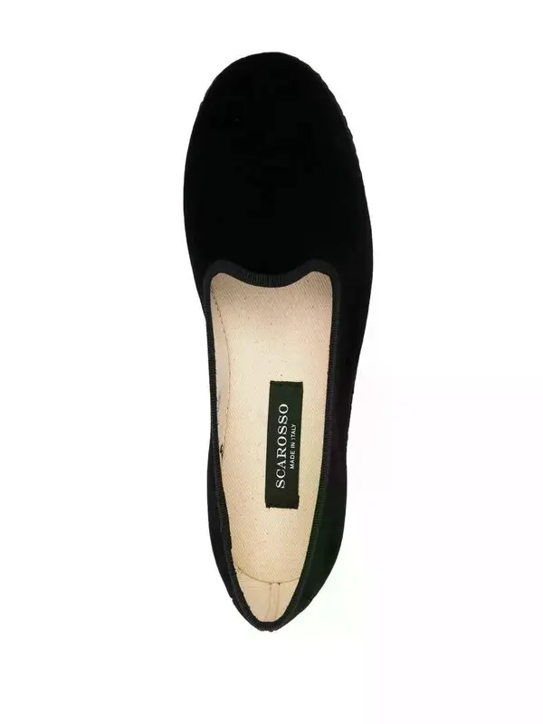 SCAROSSO Valentina Velvet Slip-on Loafers - Black