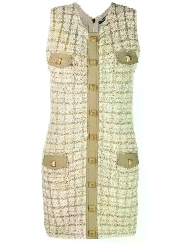 Balmain Sleeveless Tweed Dress - Neutrals