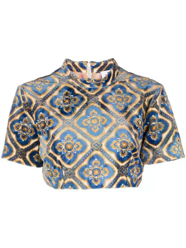 Etro Abstract-print Velvet Crop Top