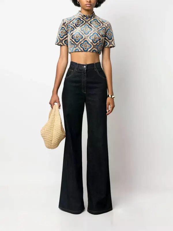 Etro Abstract-print Velvet Crop Top