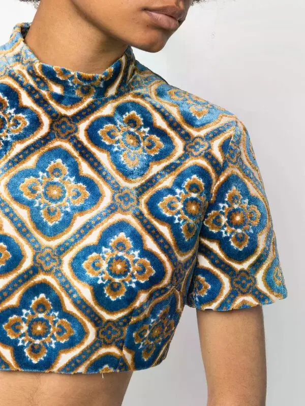 Etro Abstract-print Velvet Crop Top