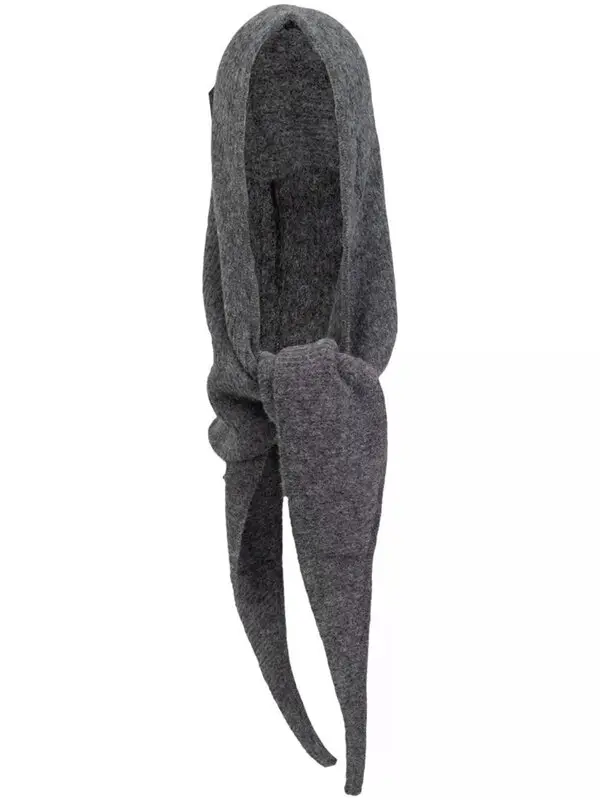 GANNI Knitted Balaclava With Attached Scarf - Grey