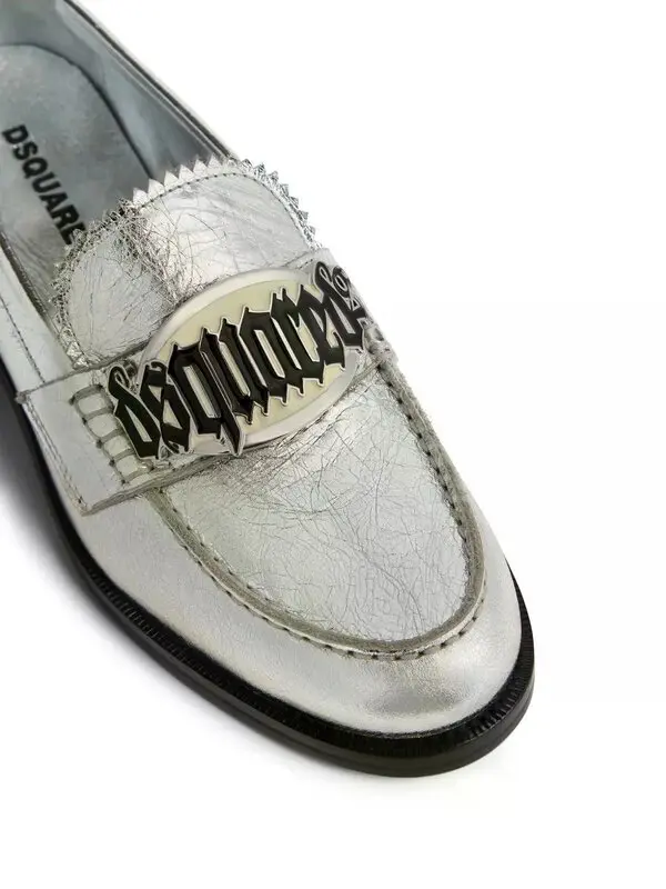 Dsquared2 Gothic Metallic-finish Leather Loafers - Silver