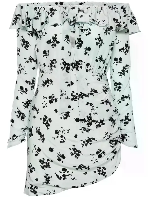 Alessandra Rich Rose-print Silk Minidress - Blue
