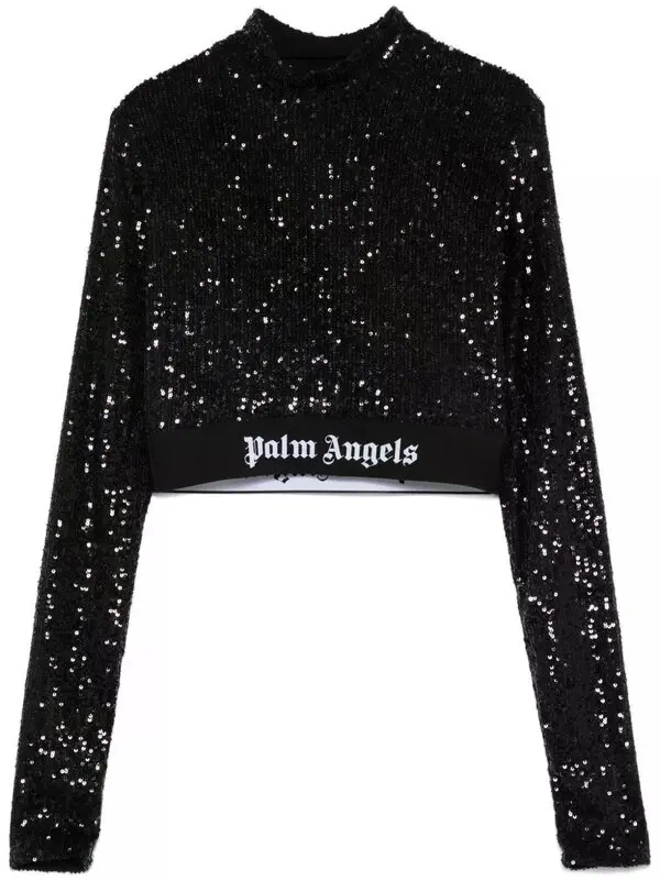 Palm Angels Sequined Mock Neck Cropped Top