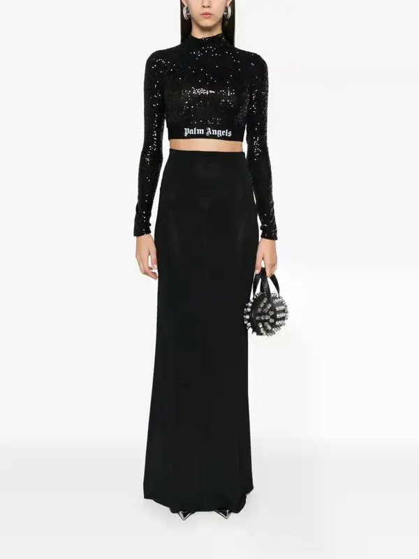 Palm Angels Sequined Mock Neck Cropped Top