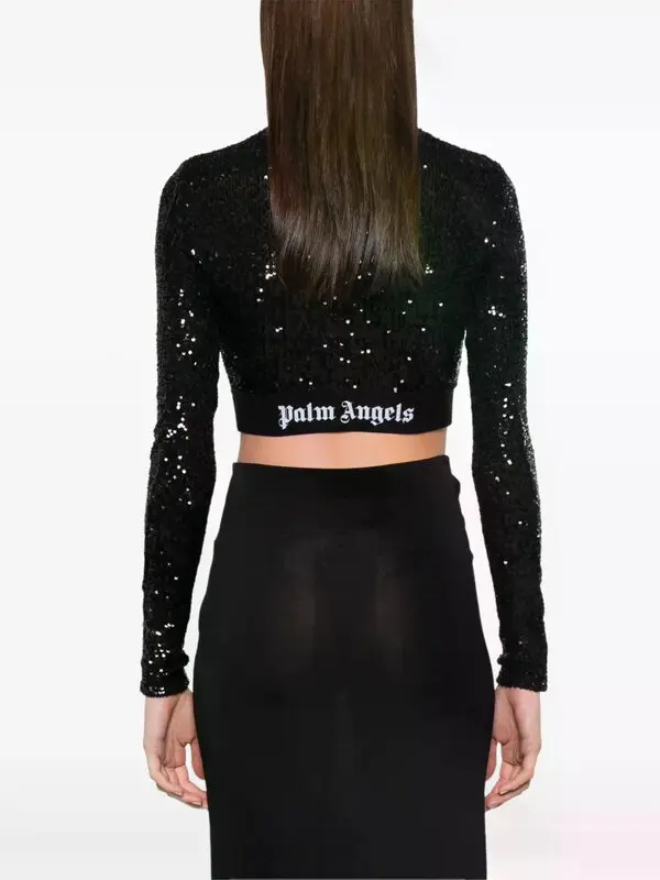 Palm Angels Sequined Mock Neck Cropped Top