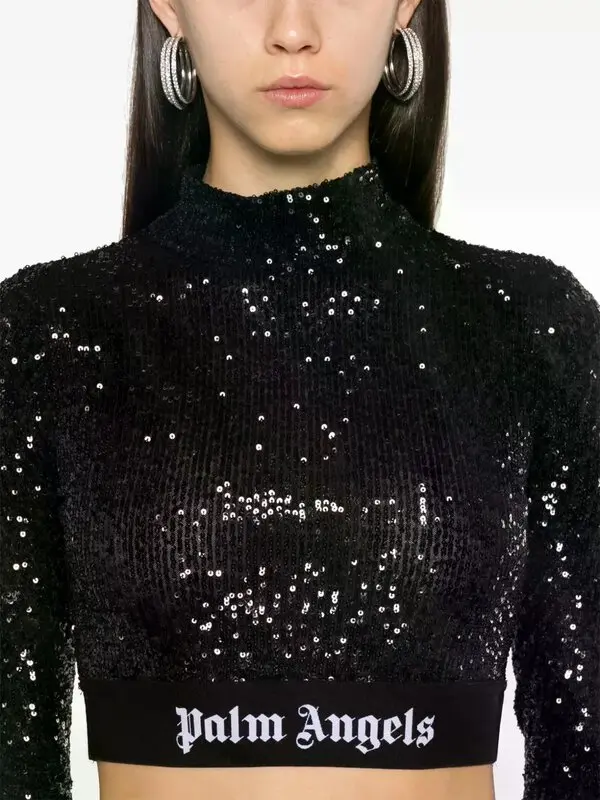 Palm Angels Sequined Mock Neck Cropped Top