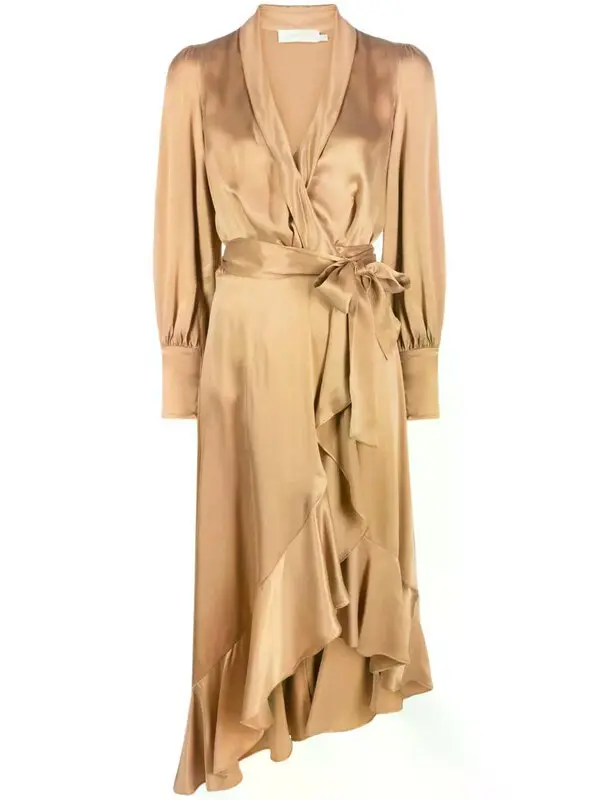Zimmermann Long-sleeve Wrap Silk Midi Dress