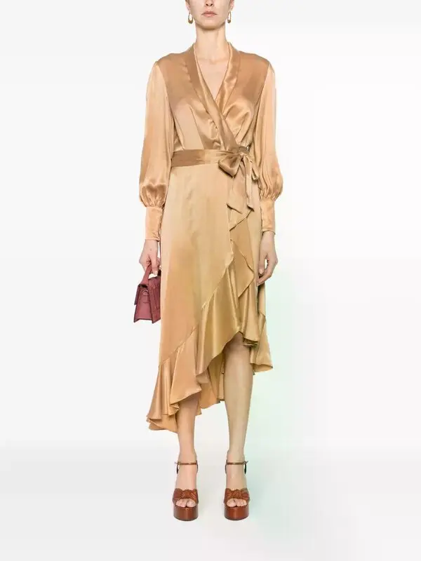 Zimmermann Long-sleeve Wrap Silk Midi Dress