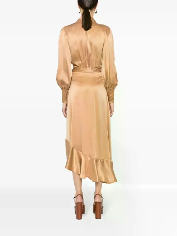 Zimmermann Long-sleeve Wrap Silk Midi Dress