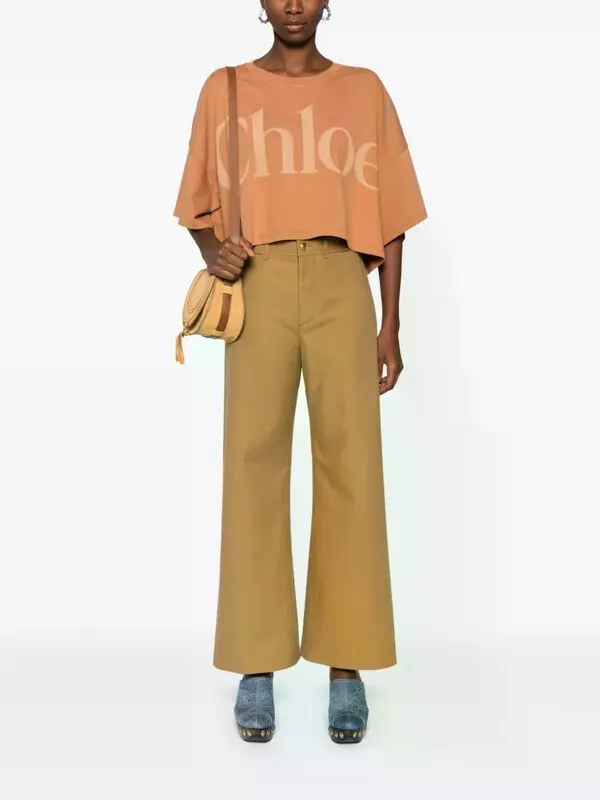 Chloé Wide-leg Cotton Twill Trousers - Brown
