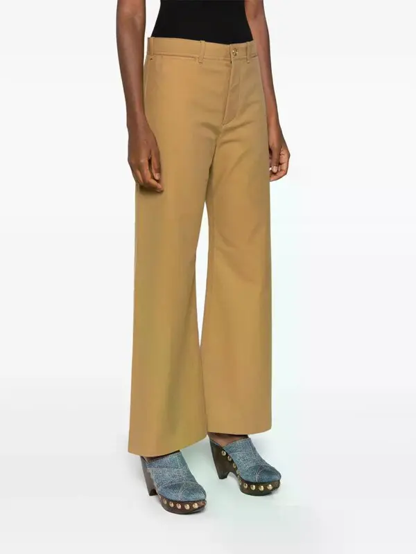 Chloé Wide-leg Cotton Twill Trousers - Brown