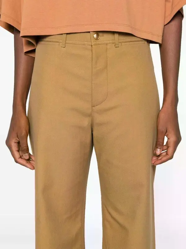 Chloé Wide-leg Cotton Twill Trousers - Brown