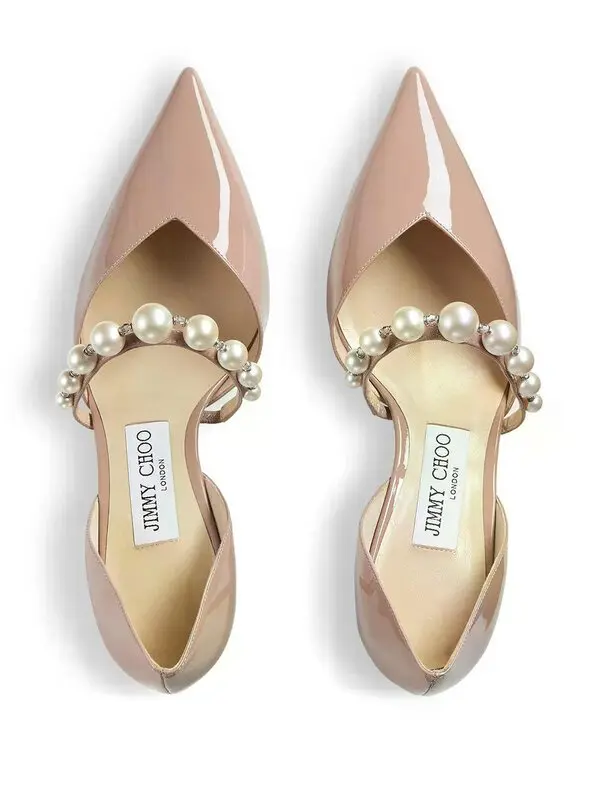 JIMMY CHOO Aurelie 85 Pearl Embellished Patent Leather Pumps