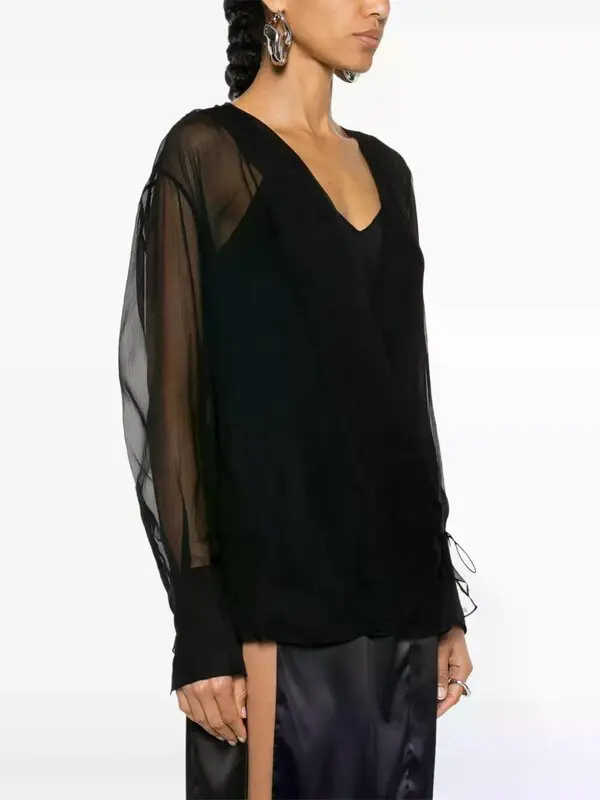Givenchy Long-sleeve Silk Wrap Blouse