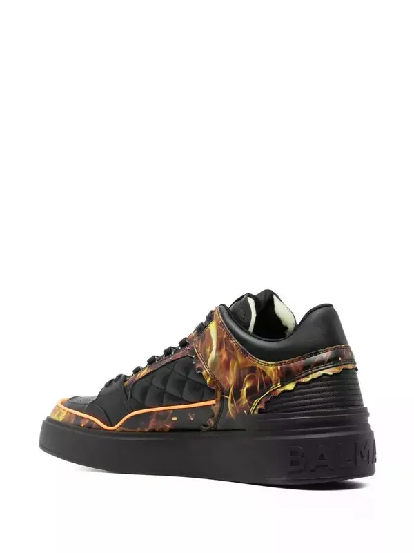 Balmain B-court Flame-print Leather Sneakers