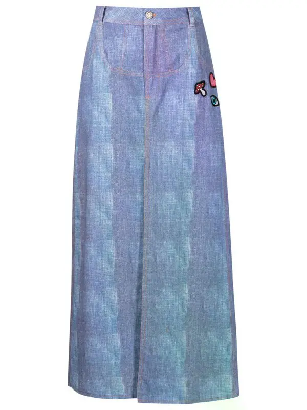 AMIR SLAMA Patch-detail Denim Midi Skirt