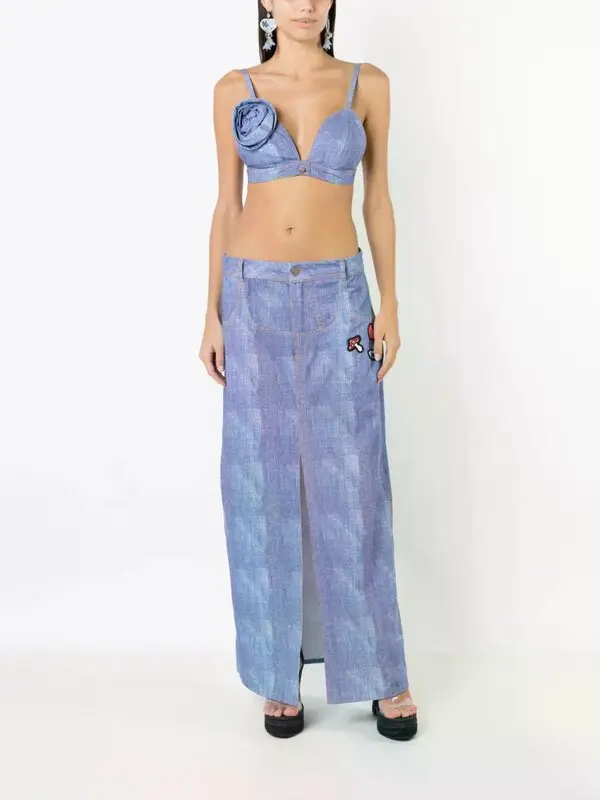 AMIR SLAMA Patch-detail Denim Midi Skirt