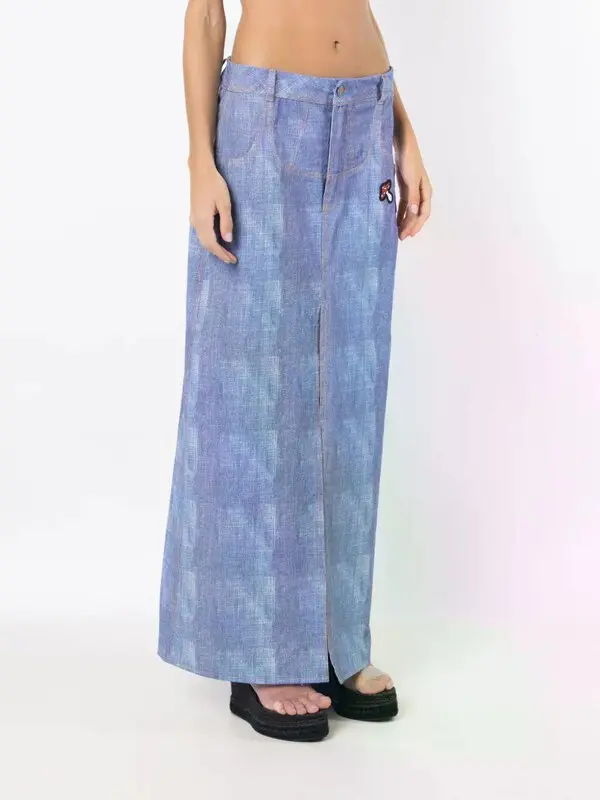 AMIR SLAMA Patch-detail Denim Midi Skirt