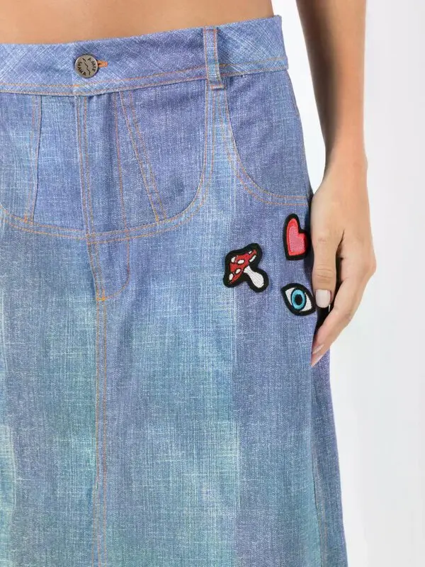 AMIR SLAMA Patch-detail Denim Midi Skirt