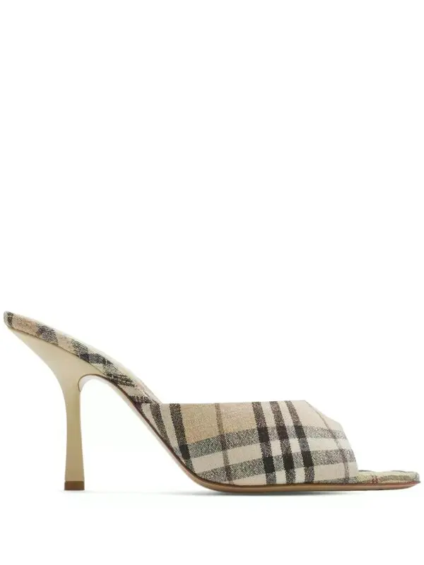 Burberry Check Pattern Open Toe Stiletto Sandals