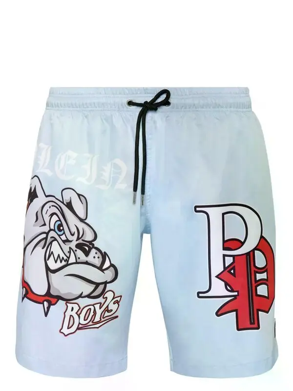 Philipp Plein Bulldogs-print Swim Shorts - Blue