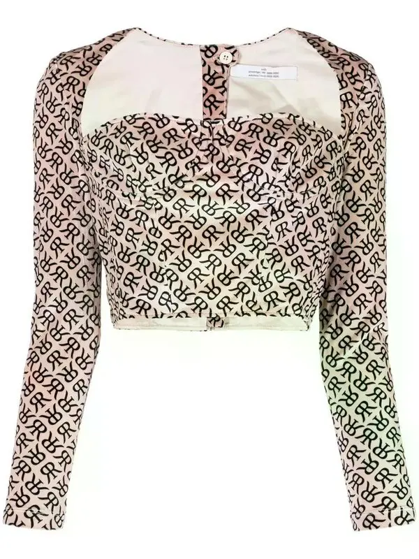 Rokh Monogram-print Bustier Corset Top - Neutrals