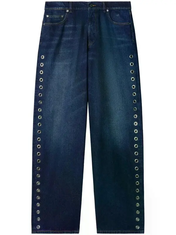 Off-White Eyelet Embellished Loose-fit Jeans - Blue