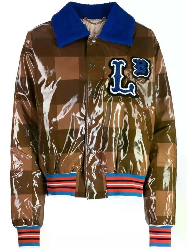 CHARLES JEFFREY Checked Varsity Bomber Jacket - Brown