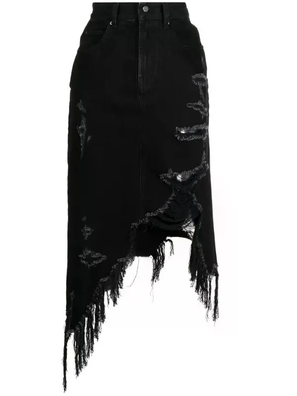 JNBY Asymmetric Ripped Denim Skirt - Black