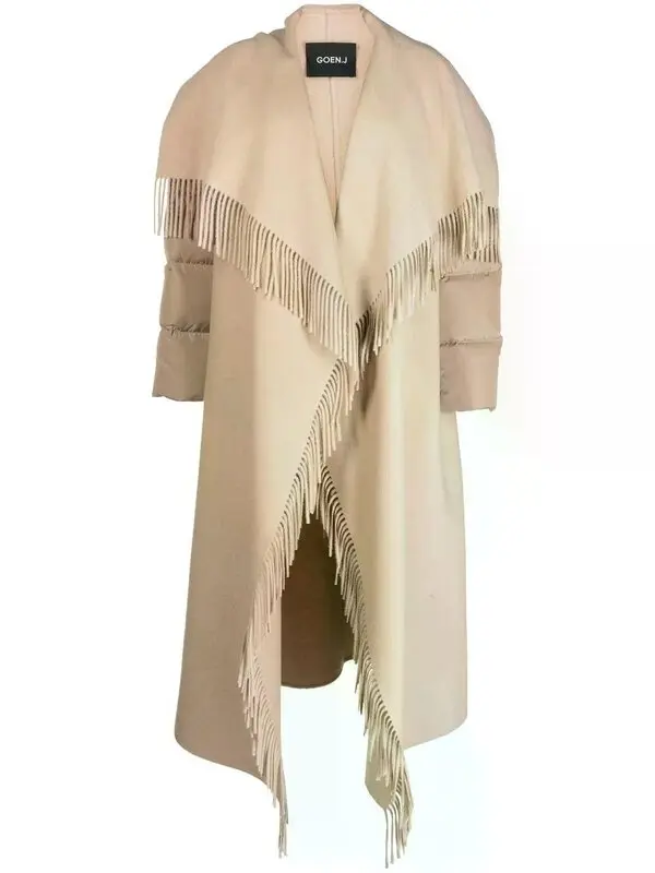 Goen.j Quilted Down Fringed Coat - Brown