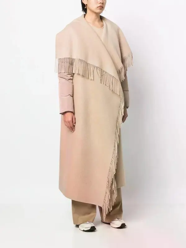 Goen.j Quilted Down Fringed Coat - Brown