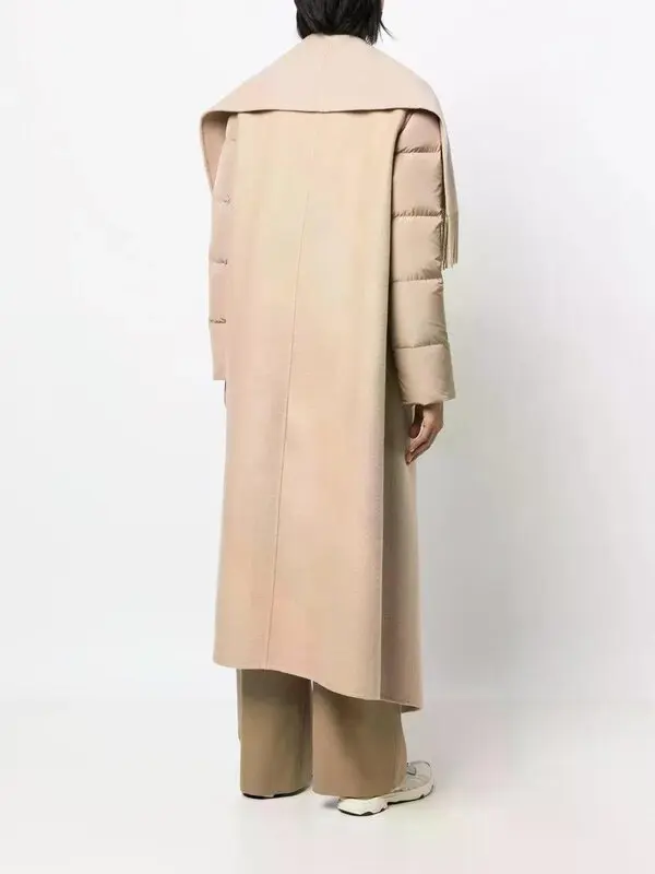 Goen.j Quilted Down Fringed Coat - Brown
