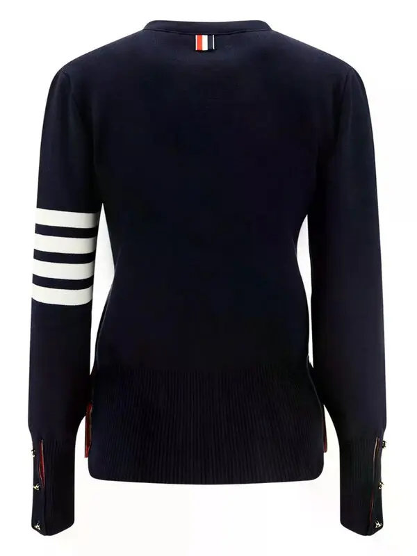 Thom Browne V-neck Cardigan With Four-bar Stripes - Blue