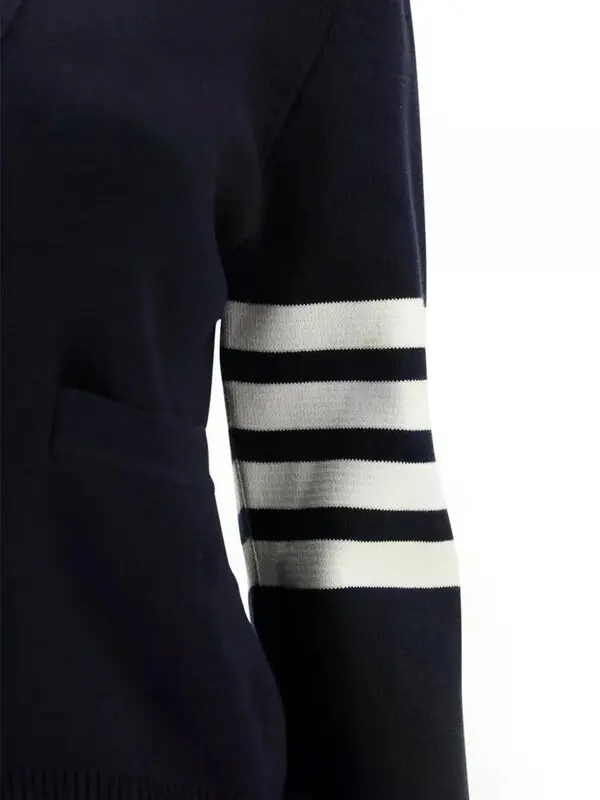 Thom Browne V-neck Cardigan With Four-bar Stripes - Blue