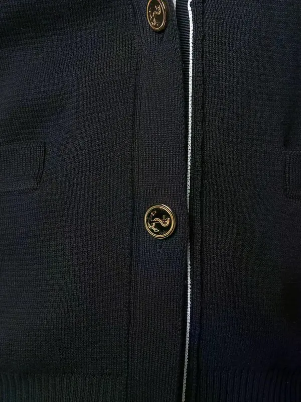 Thom Browne V-neck Cardigan With Four-bar Stripes - Blue
