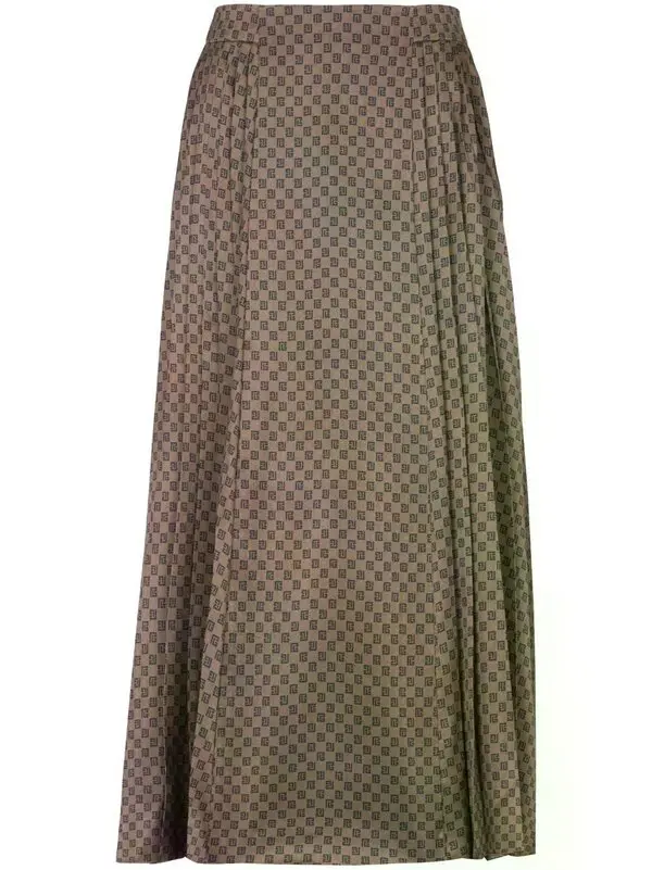 Balmain Monogram-print Pleated Midi Skirt